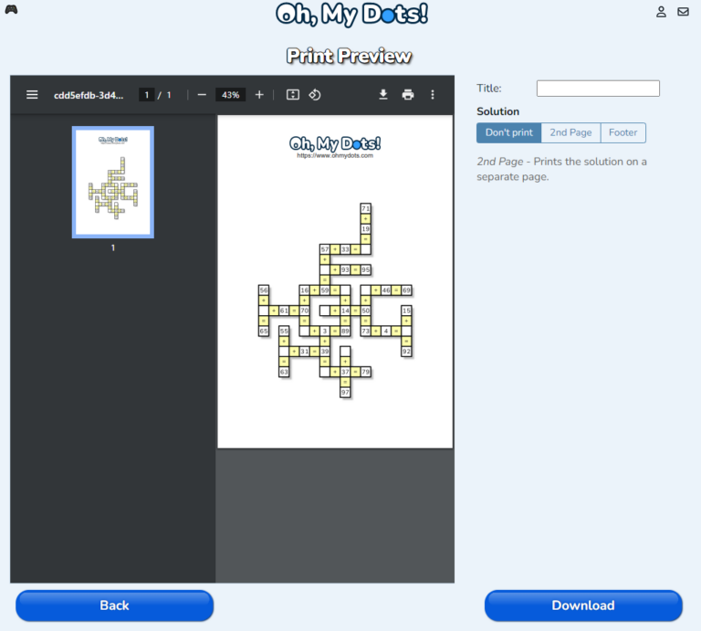 Creating a free Cross Math Puzzle : Oh My Dots!