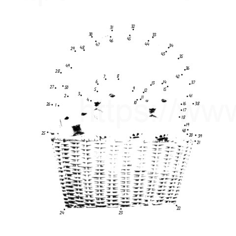 Play or print the free 3 Puppies in a basket Connect the dots game | Oh ...