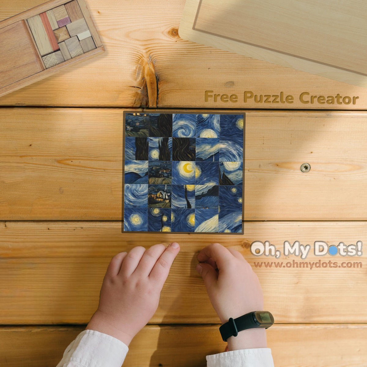 Play or print the free Starry Night Picture Puzzle game | Oh My Dots!
